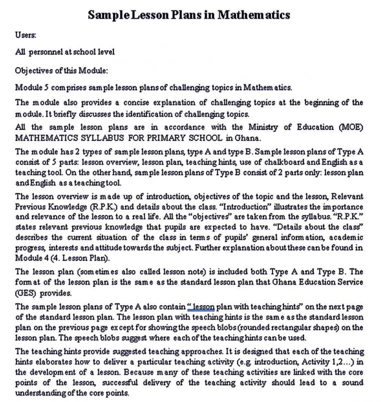 Math Lesson Plan Templates | room surf.com