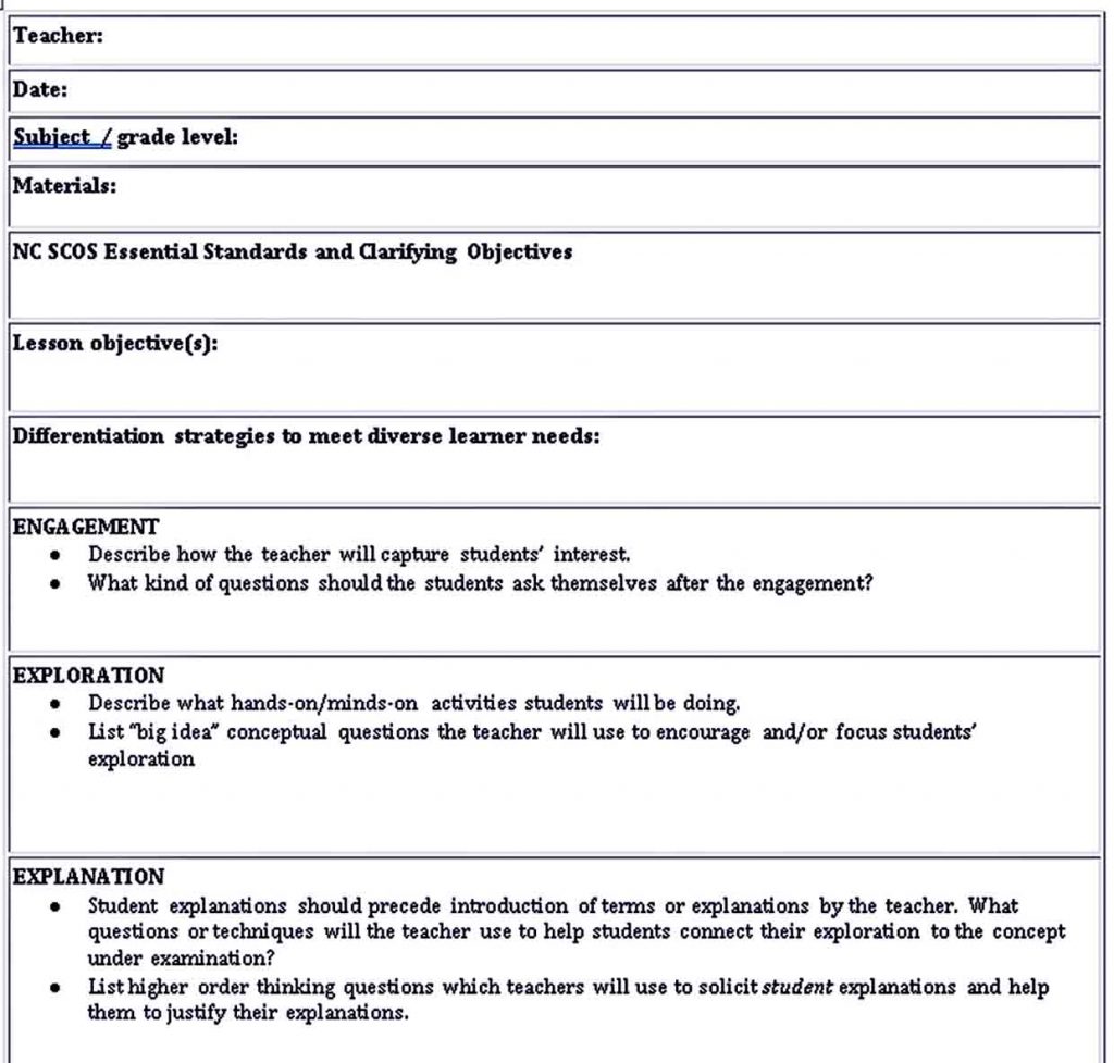 Lesson Plan Templates Sample | room surf.com