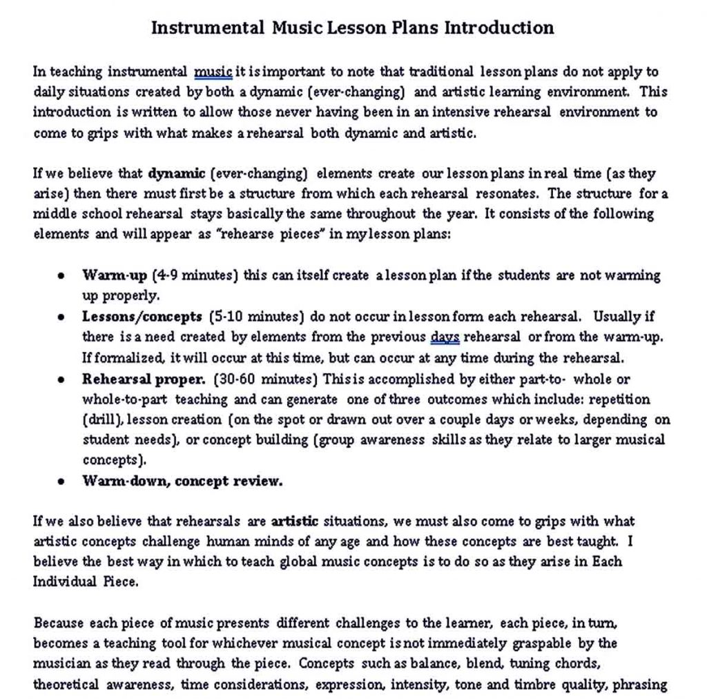 Music Lesson Plan Template | room surf.com