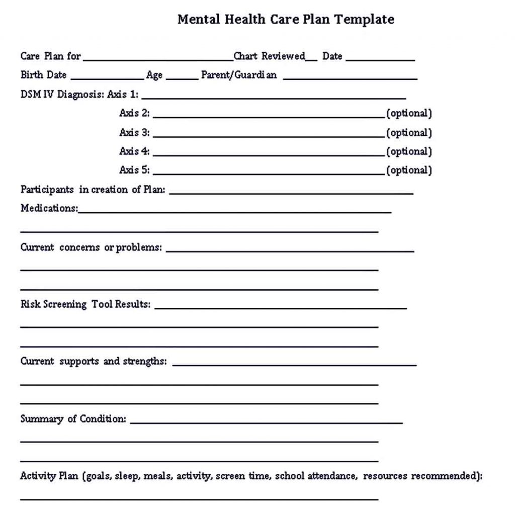 Mental Healthcare Plan Templates | room surf.com