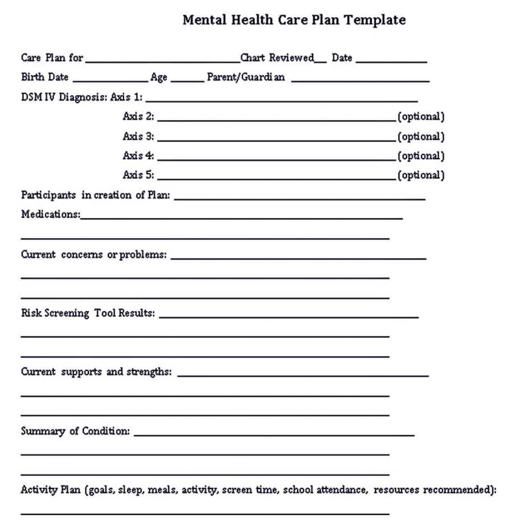 Mental Healthcare Plan Templates | room surf.com