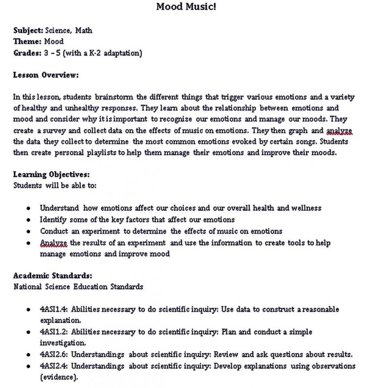 Music Lesson Plan Template | room surf.com