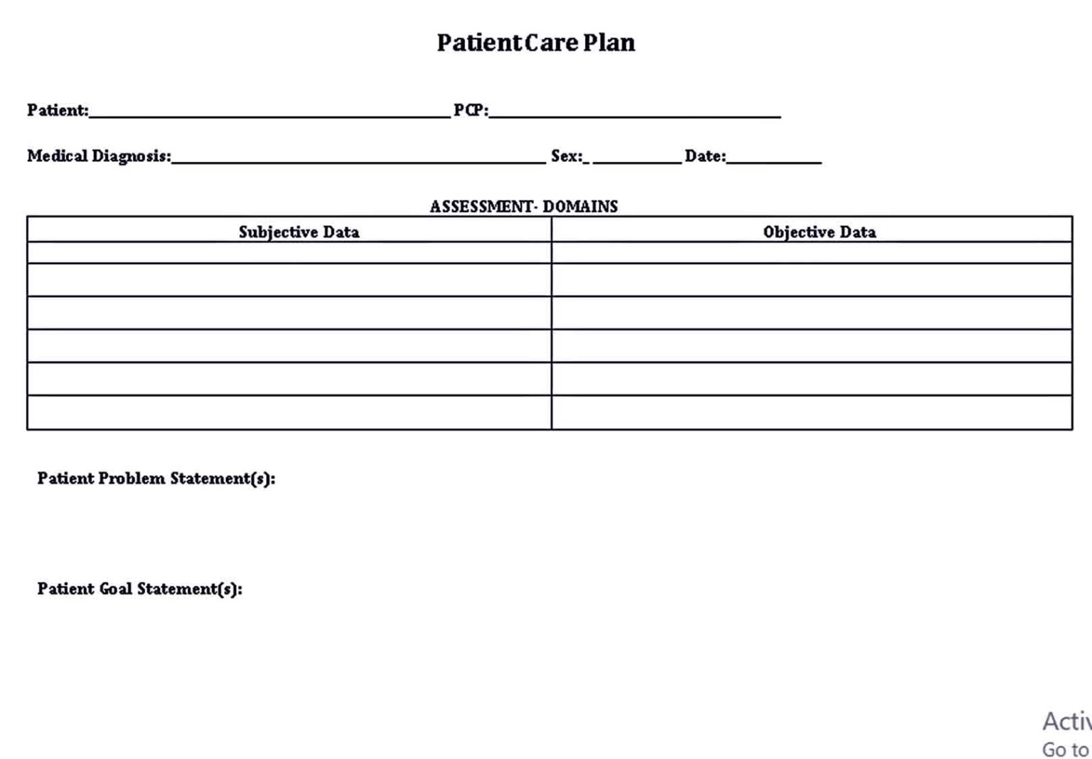 Patient Care Plan Template | room surf.com