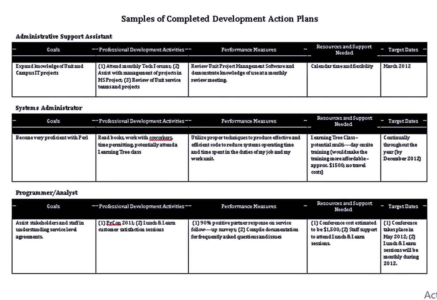 Performance Action Plan Templates | room surf.com
