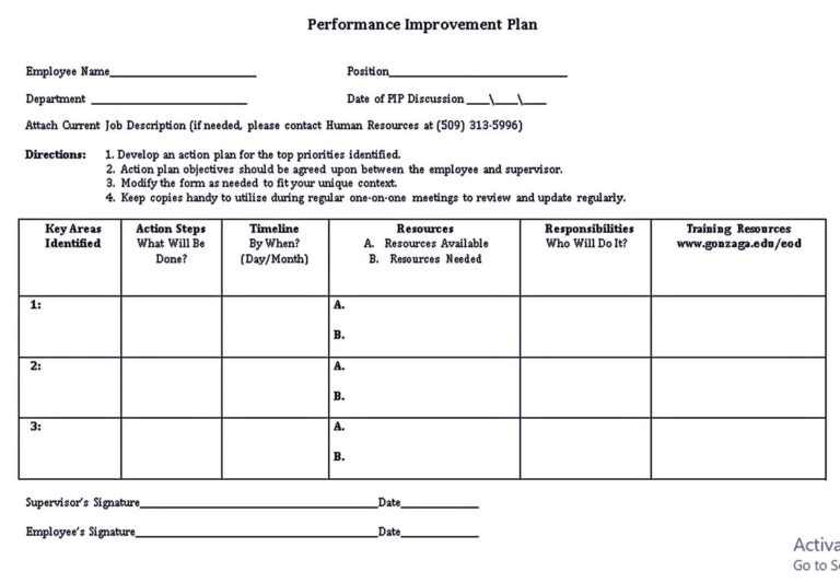 Performance Action Plan Templates | room surf.com