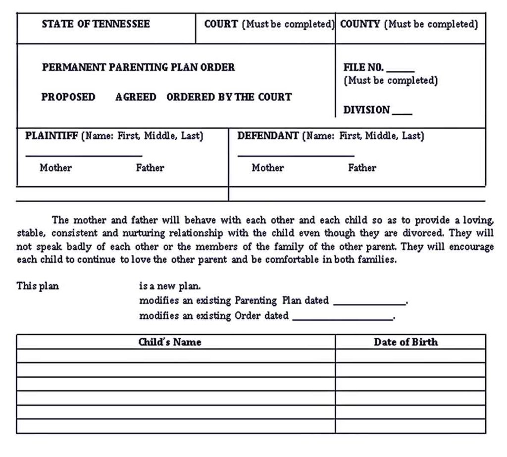 Parenting Plan Template | room surf.com