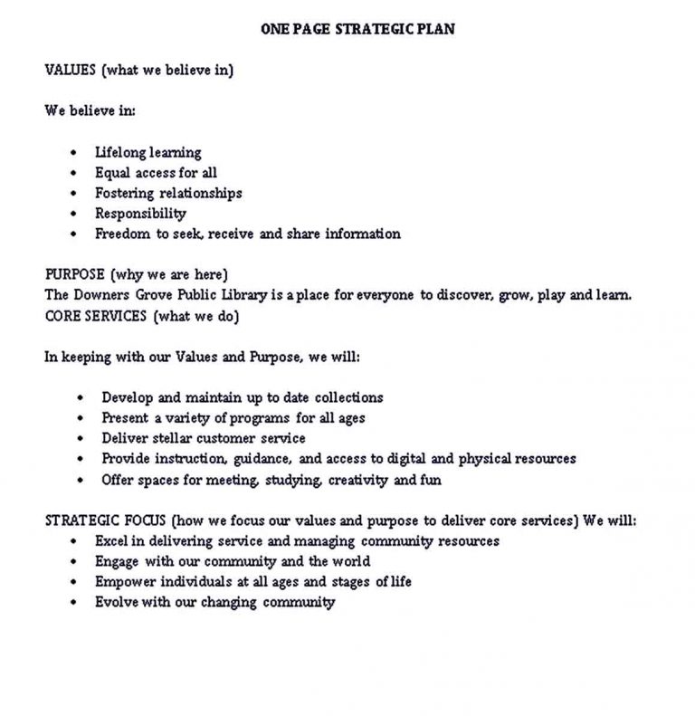 One Page Strategic Plan Template | room surf.com