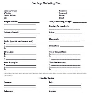 One Page Marketing Plan Template | room surf.com