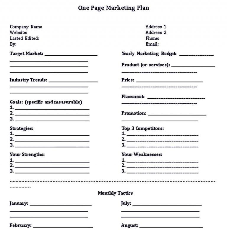 One Page Marketing Plan Template | room surf.com