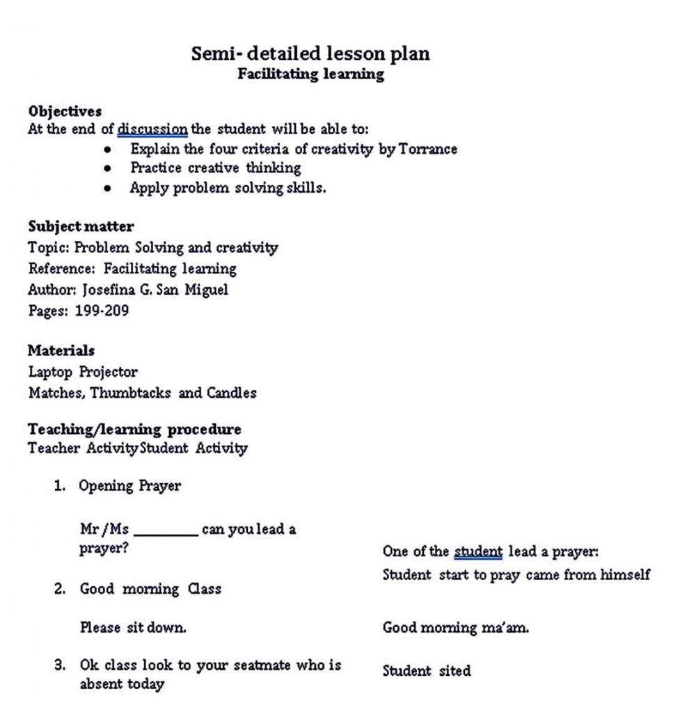 Lesson Plan Sample Template | room surf.com