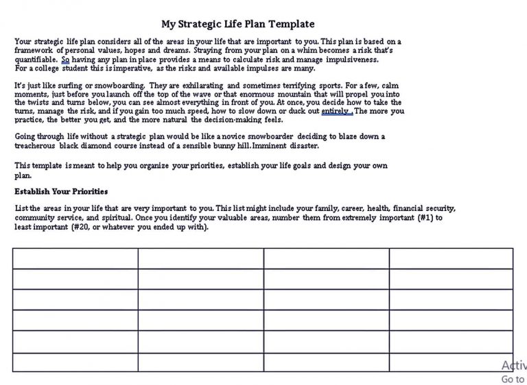 Life Plan Template | room surf.com