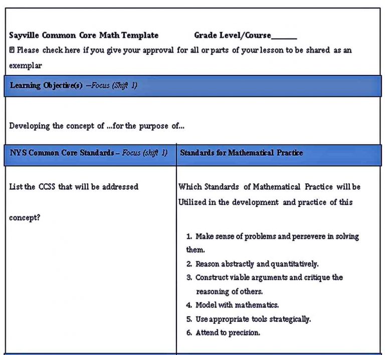 Math Lesson Plan Templates | room surf.com