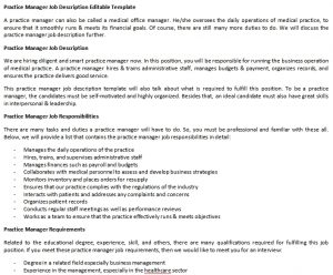Practice Manager Job Description Editable Template | room surf.com