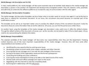 Media Manager Job Description and Its FAQ | room surf.com