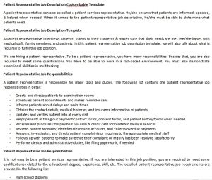 Patient Representative Job Description Customizable Template | room ...