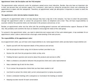 Appointment Setter Job Description and the FAQ template | room surf.com