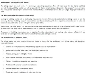 Billing Analyst Job Description and the FAQ | room surf.com