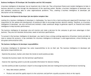 Business Intelligence Bi Developer Job Description and the FAQ template ...