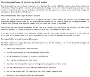 Client Relationship Manager Job Description and the FAQ template | room ...