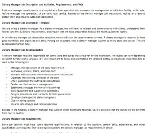 Dietary Manager Job Description and Its Duties, Requirements, and FAQs ...