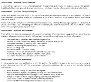 Senior Software Engineer Job Description and FAQ | room surf.com