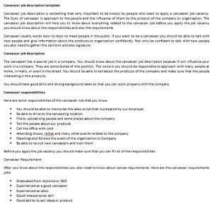 Canvasser job description template | room surf.com