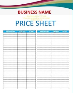 5+ Price Sheet Template | room surf.com