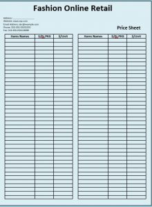 5+ Price Sheet Template | room surf.com