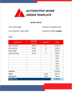 10+ Automotive Work Order Template | room surf.com