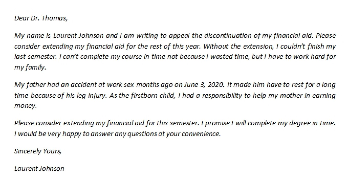 Financial Aid Appeal Letter Due To Maximum Time Frame And Its Sample ...