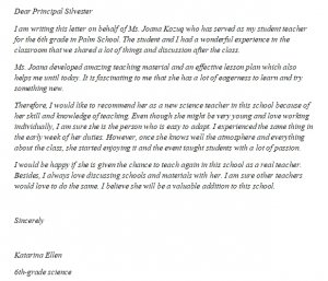 Elementary Teacher Recommendation Letter And The Example | room surf.com