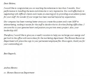 Letter of Appreciation for Job Well Done And Its Example | room surf.com