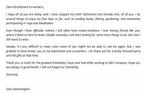 Thank You Retirement Letter And Its Sample | room surf.com