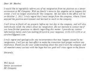 A Good Resignation Letter With Regret Along With Its Example | room ...