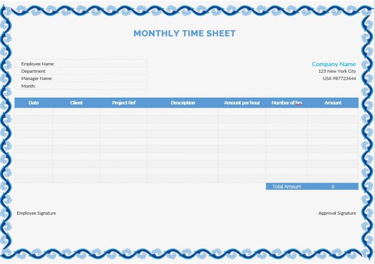 10+ Basic Monthly Timesheet Template | room surf.com