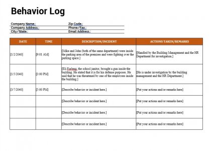 10+ Behavior Log Template | room surf.com