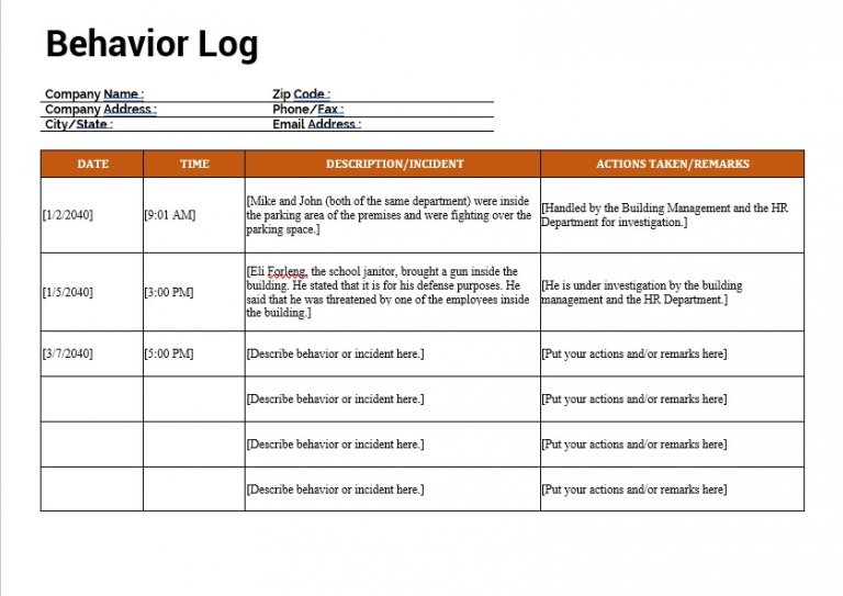 10+ Behavior Log Template | room surf.com