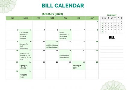10+ Bill Calendar Template | room surf.com