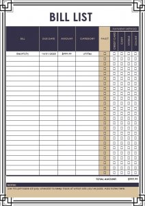10+ Printable Bill List Template | room surf.com