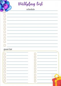 10+ Printable Birthday List Template | room surf.com