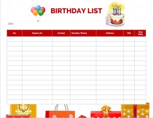 10+ Printable Birthday List Template | room surf.com