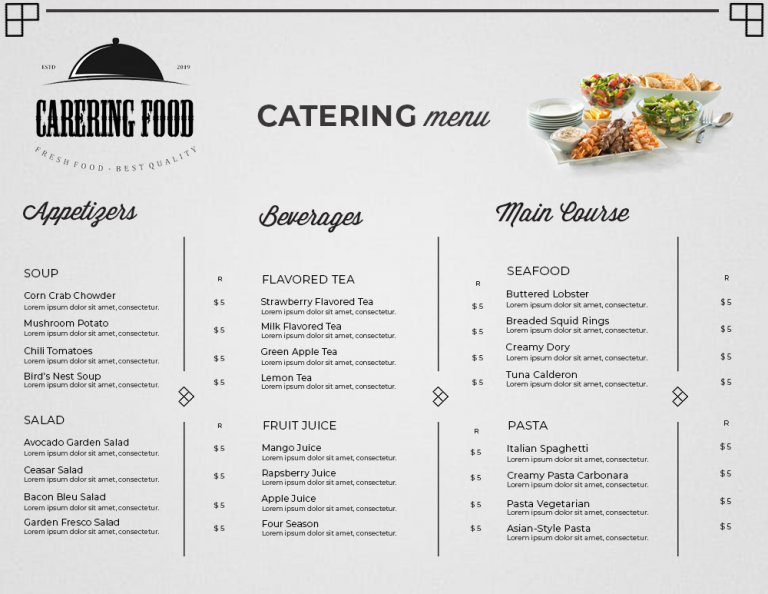 10+ Printable Catering Menu psd template free | room surf.com
