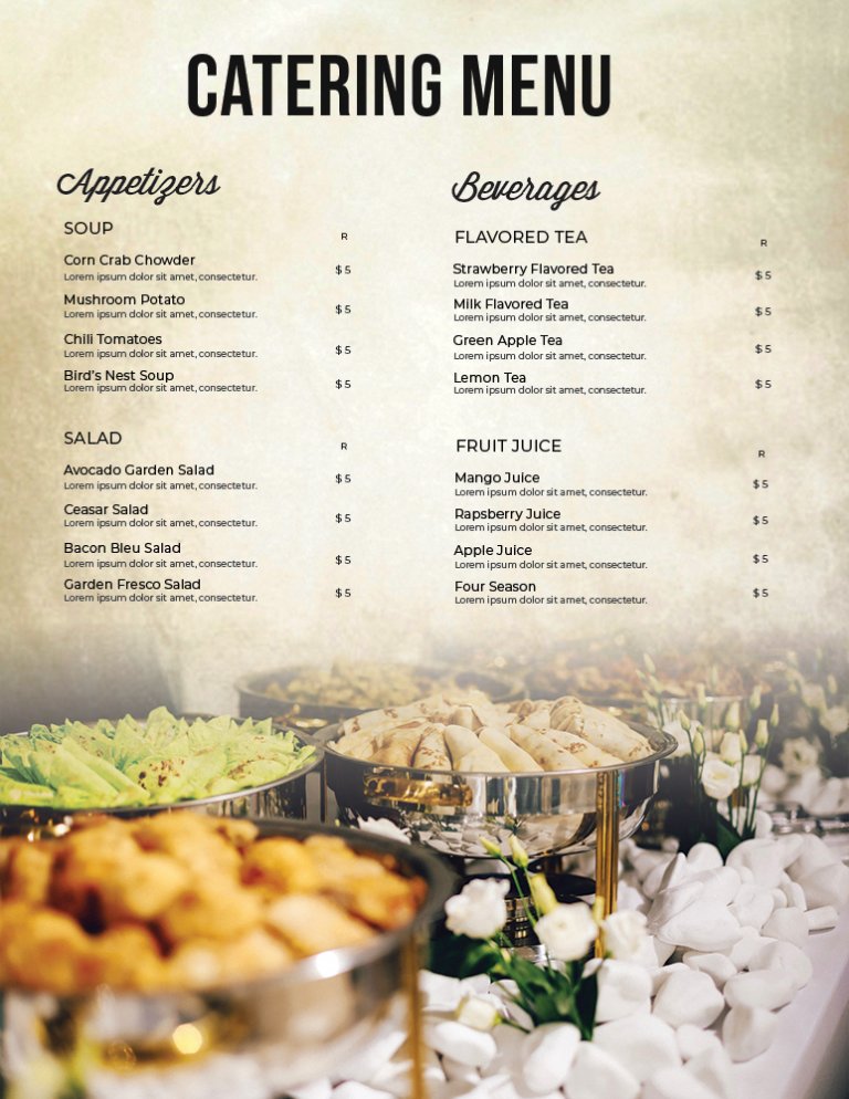 10+ Printable Catering Menu psd template free | room surf.com