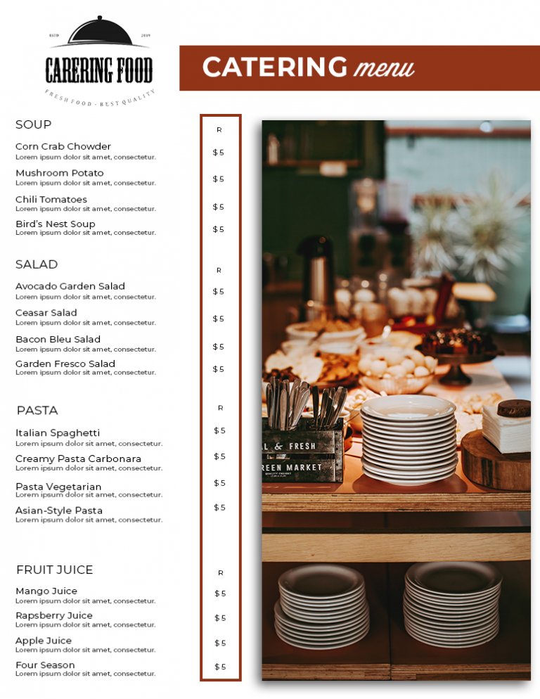 10+ Printable Catering Menu psd template free | room surf.com
