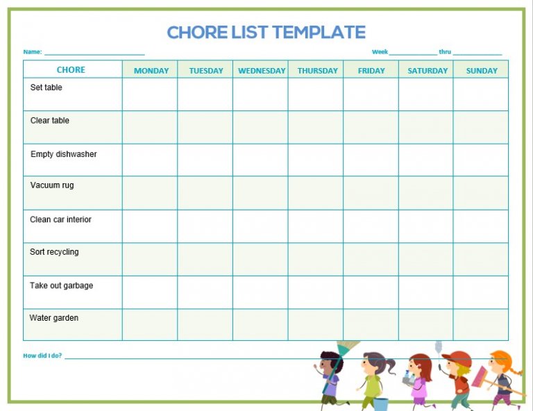 10+ Chore List Template | room surf.com