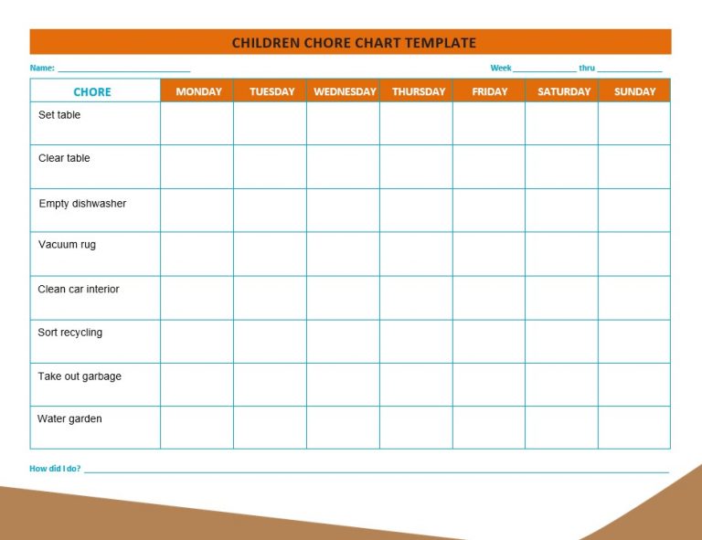 9+ Printable Chore Charts Template for All Purposes | room surf.com