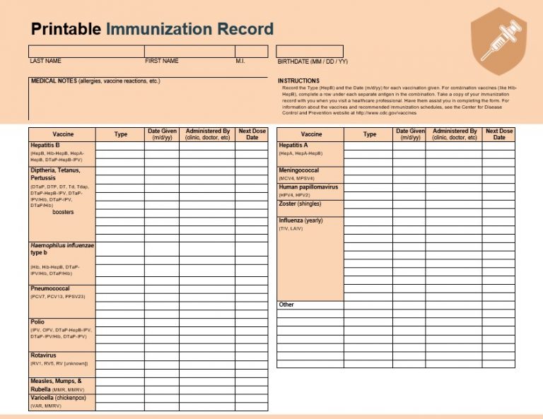 10+ Printable Immunization Records Card Template | room surf.com