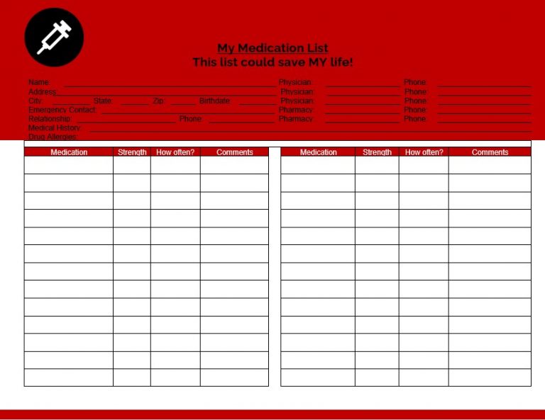 10+ Printable Medication List Template as A Preventive Measure | room ...