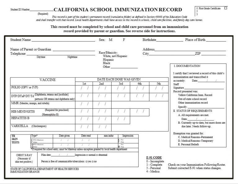 10+ Printable Immunization Records Card Template | room surf.com