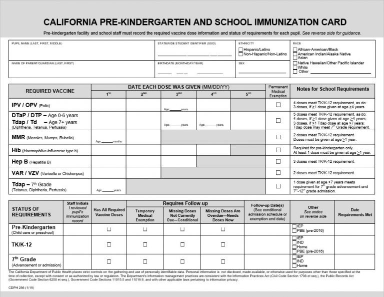 5+ California Immunization Card Printable Template to Help You Track ...
